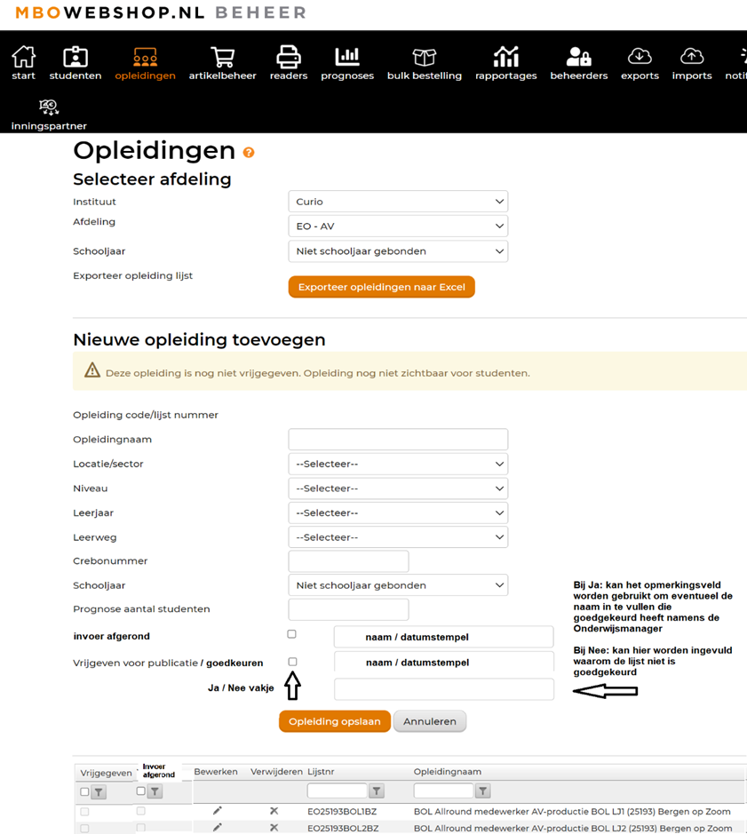 Leermiddelenlijsten goedkeuren/vrijgeven - MBOwebshop.nl - Kennisbank